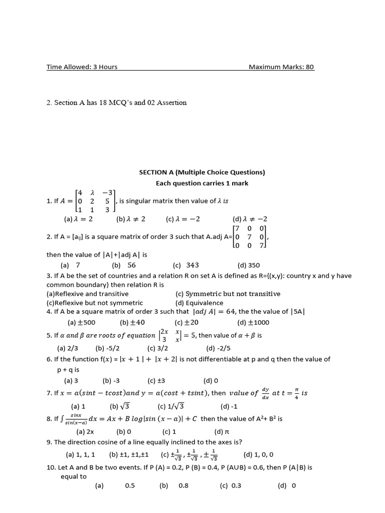 XII MATHS QP | PDF | Function (Mathematics) | Logarithm XII MATHS QP | PDF | Function (Mathematics) | Logarithm
