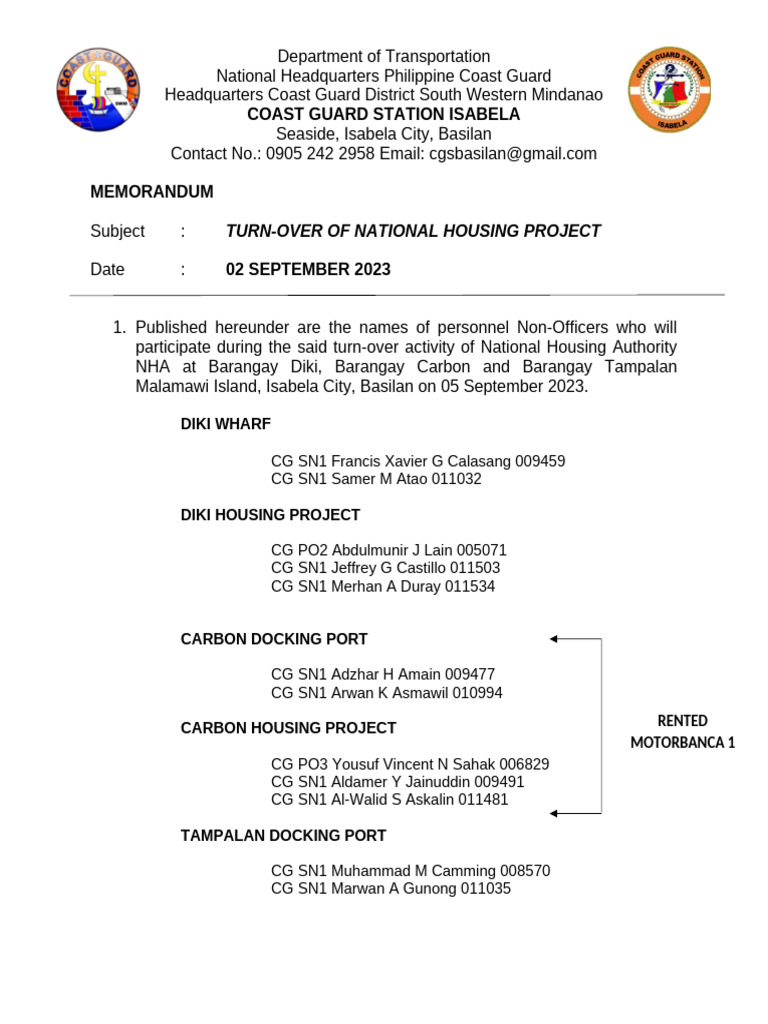 Memorandum For National Housing Project | PDF