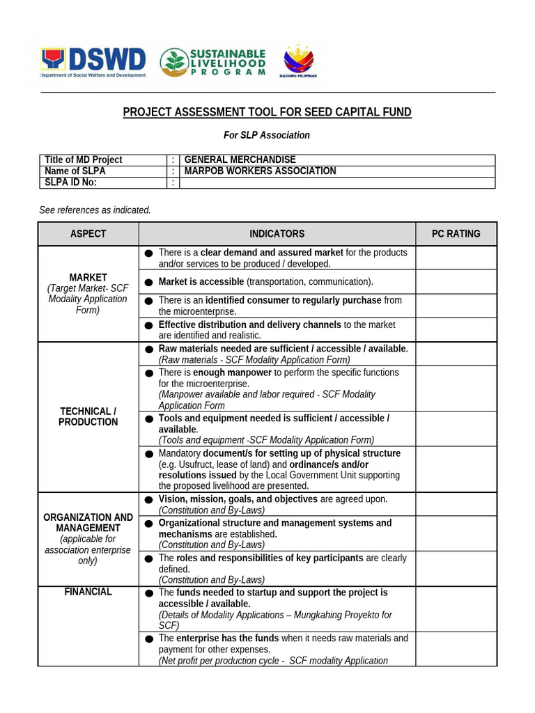 3 Annex 36-REG. Project Assessment Tool - SCF SLPA | PDF | Business ...