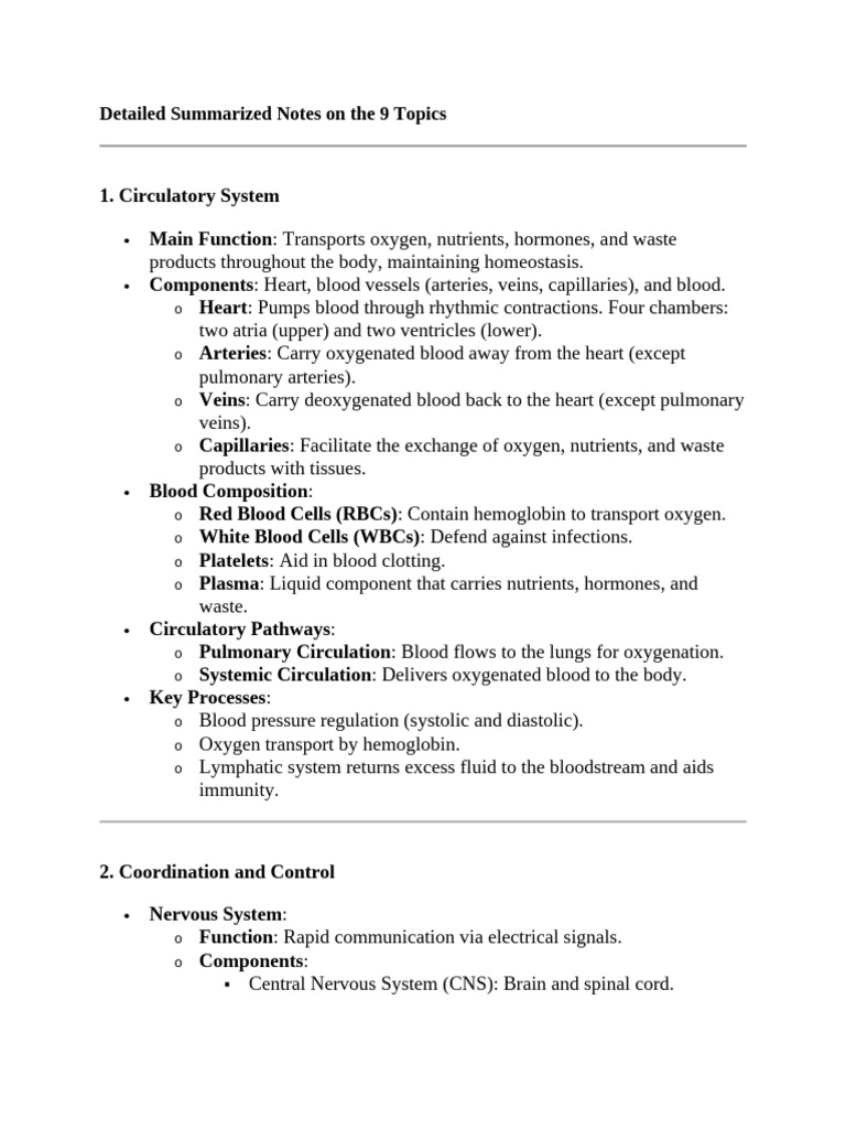 Detailed Summarized Notes On HSB Topics | PDF | Blood | Meiosis
