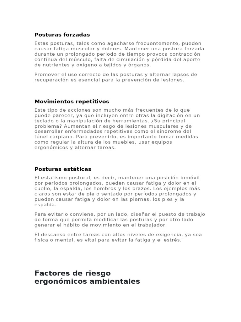 Posturas Forzadas | PDF | Factores humanos y ergonomía