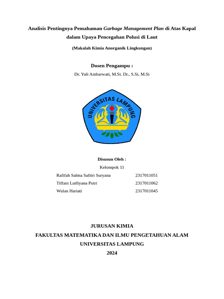 Analisis Pentingnya Pemahaman Garbage Management Plan Di Atas Kapal ...