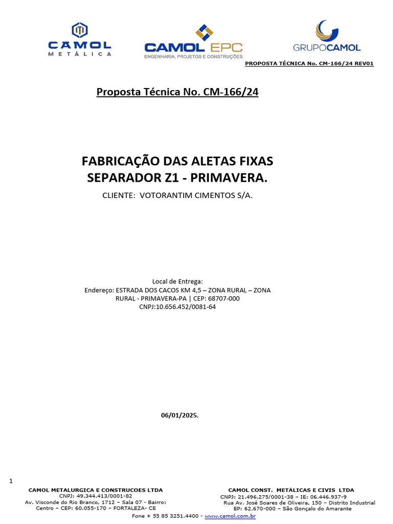 166-24 - Rev001 - Proposta Técnica - Votorantim Cimentos S.A. - Aletas Fixas - Separador Z1 ...