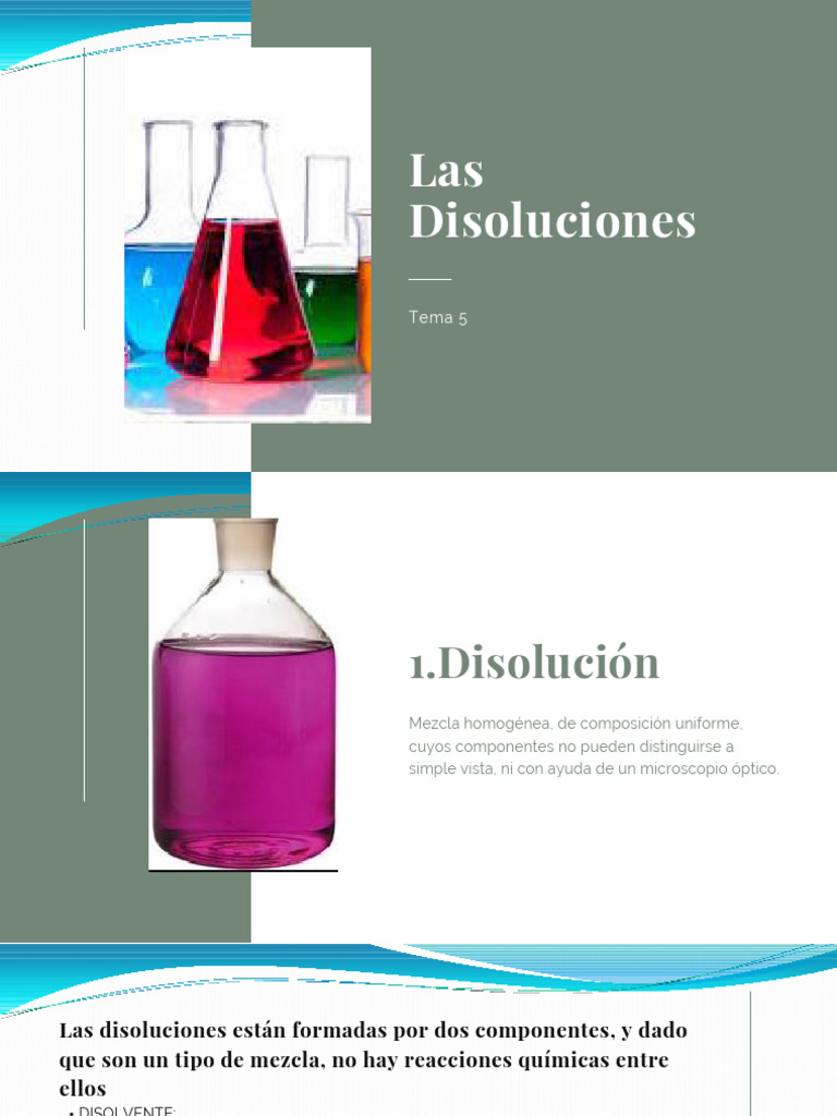 Las Disoluciones. Tema 5 | PDF | Solubilidad | Concentración