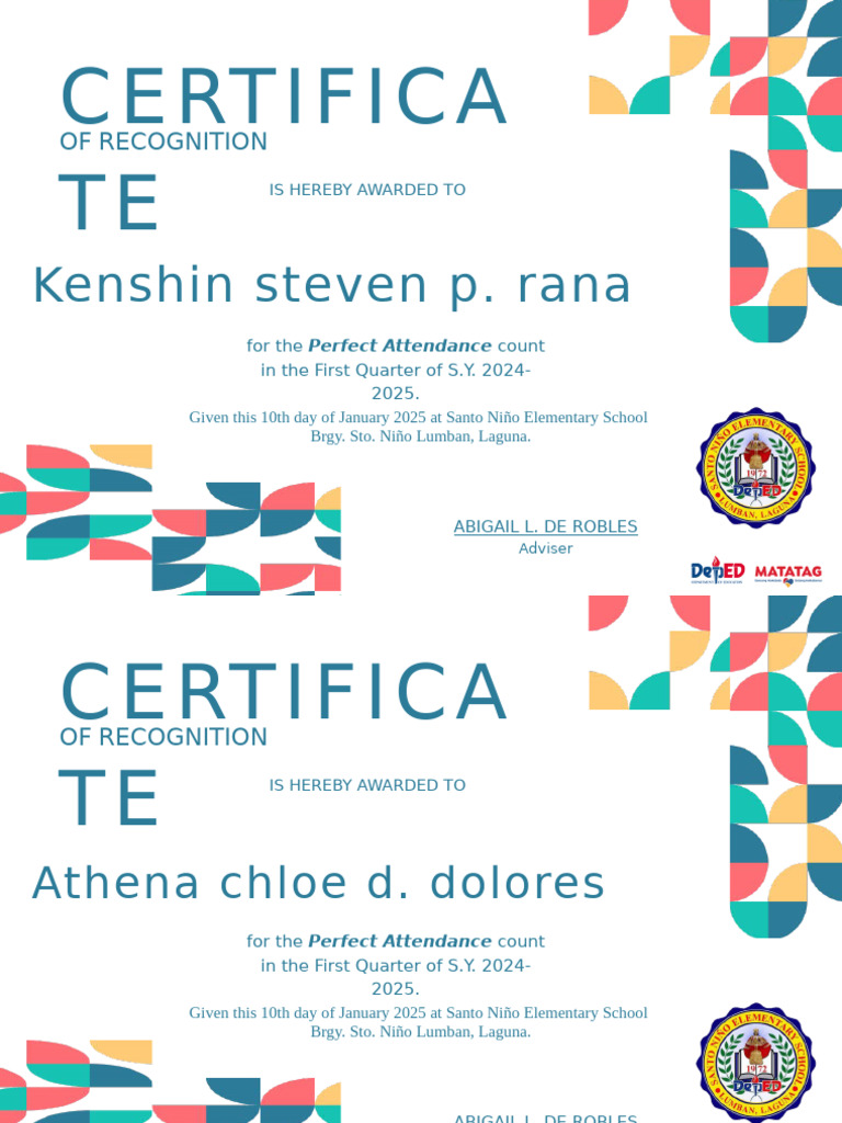 Modern Colorful Attendance Appreciation Certificate | PDF