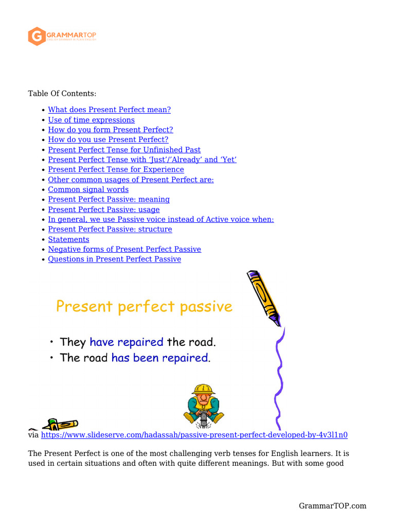 FULL GUIDE - Present Perfect Passive (2020) | PDF | Perfect (Grammar ...