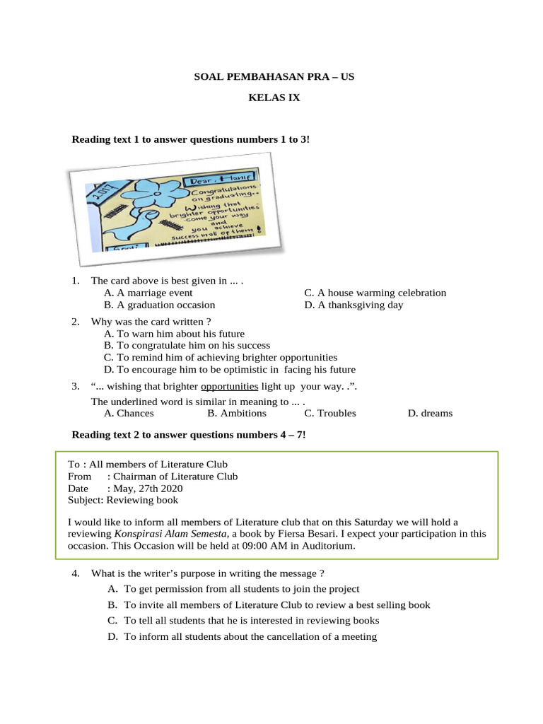 Latihan Soal Bahasa Inggris | PDF | Influenza | Teaspoon