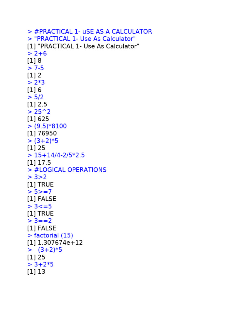 r lang PRACTICAL 1 | PDF