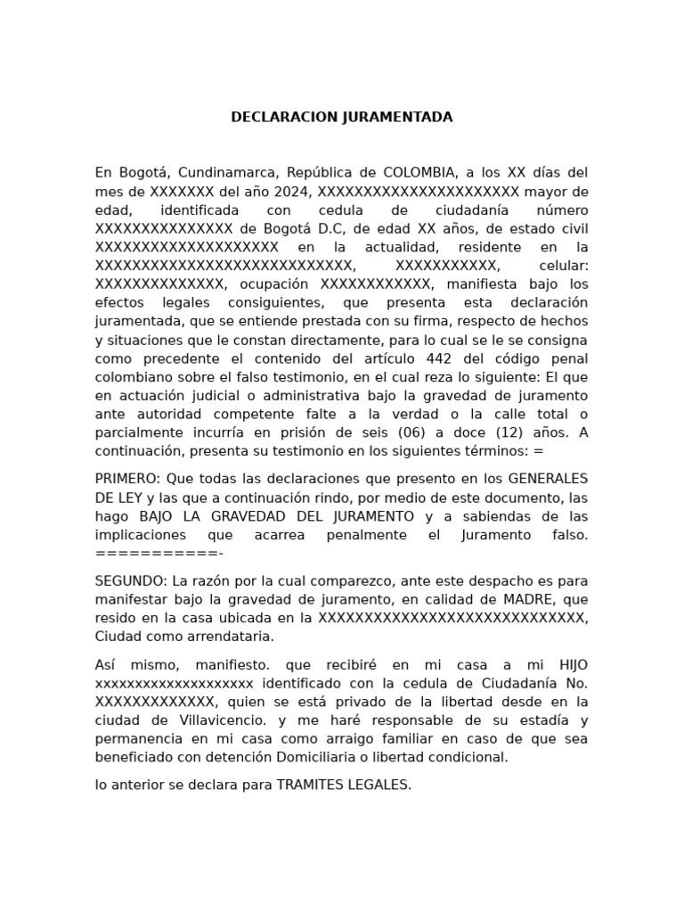 Declaracion Juramentada Modelo | PDF