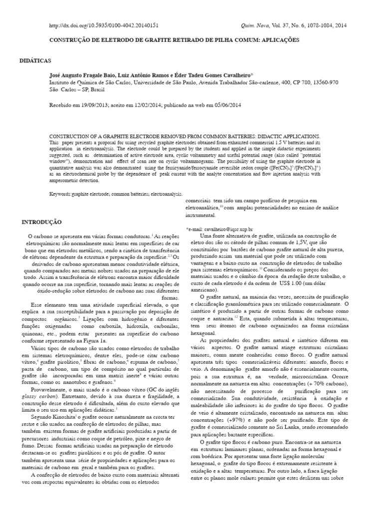 Eletrodo de Pilha - Aplicações Didáticas | PDF | Solução-tampão | Materiais