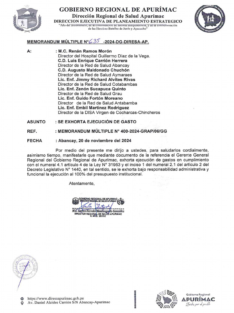Memorandum Multiple Nº635 2024 Dg Diresa AP | PDF