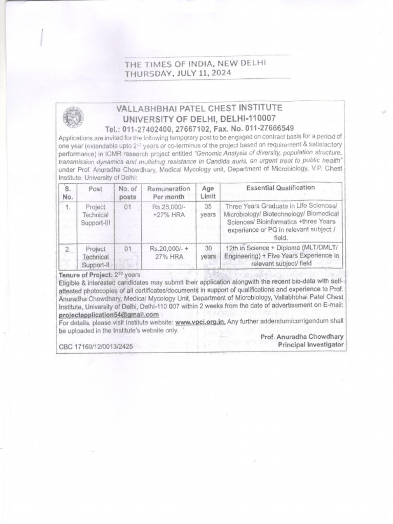 150 - Project Technical Support in ICMR Project-637 | PDF