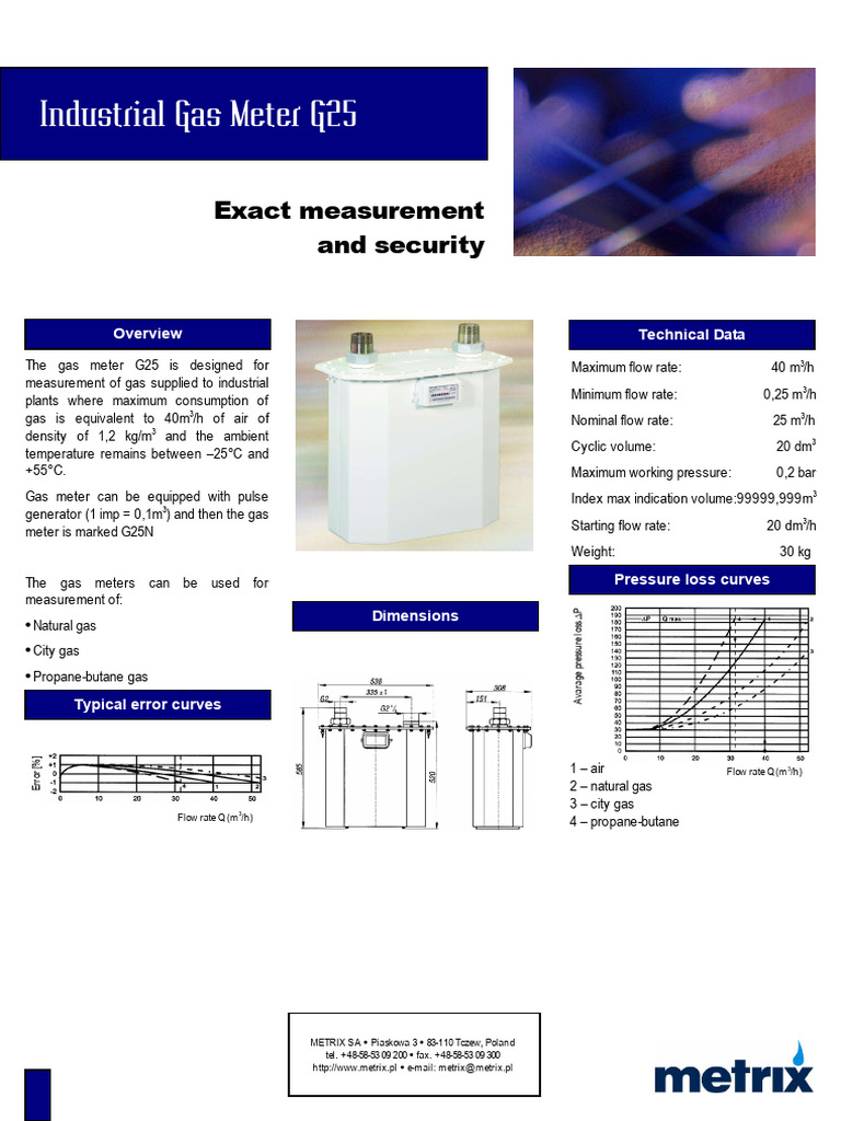 Metrix G25 Gas Meter Data Sheet | PDF | Flow Measurement | Gases
