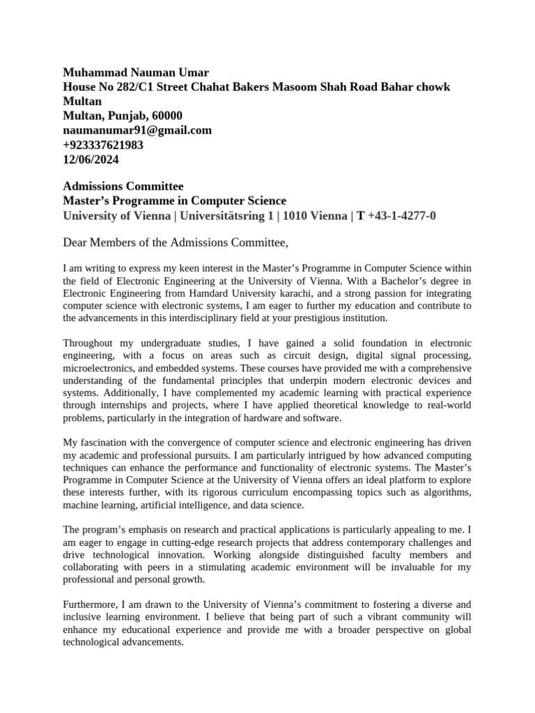 motivation letter | PDF | Computer Science | Engineering