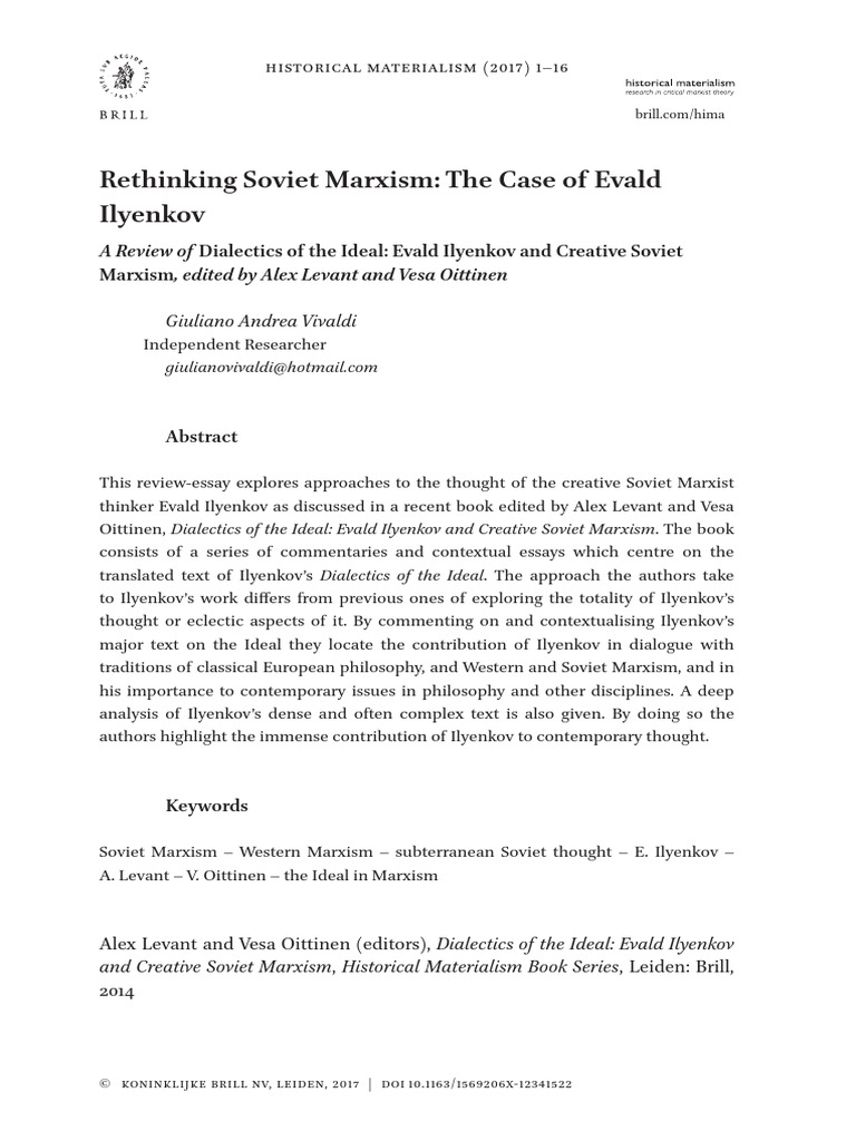 Rethinking Soviet Marxism. The Case of Evald Ilyenkov | PDF | Marxism ...