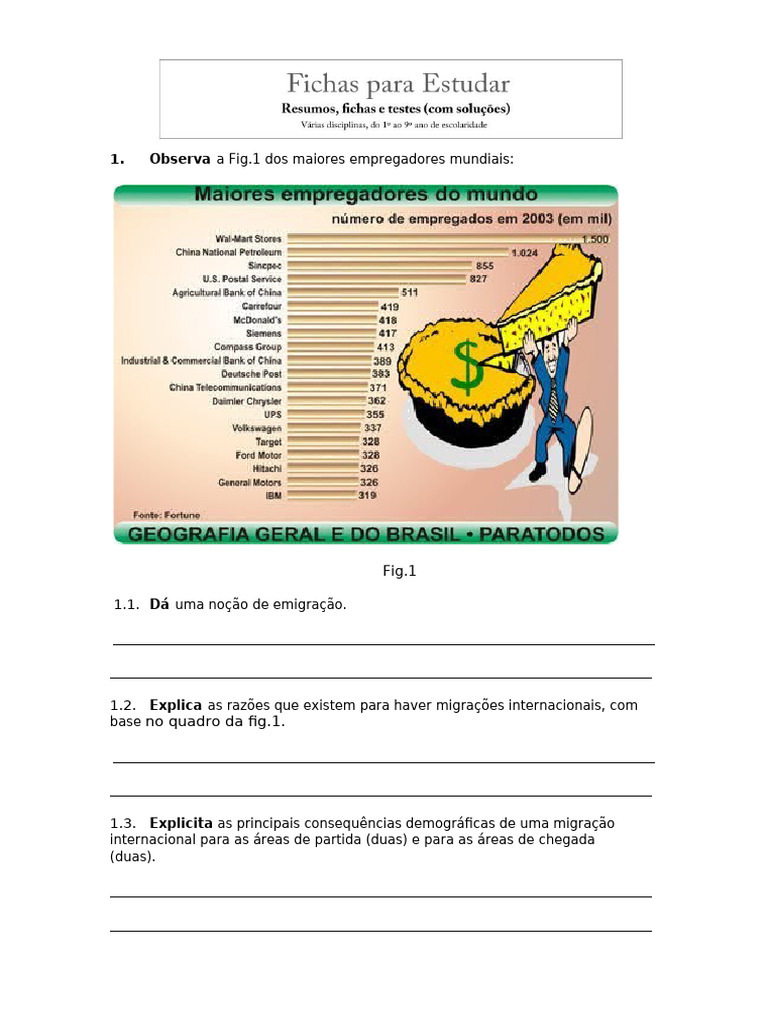 Ficha Geografia 8 Ano Migracoes e Cidades | PDF