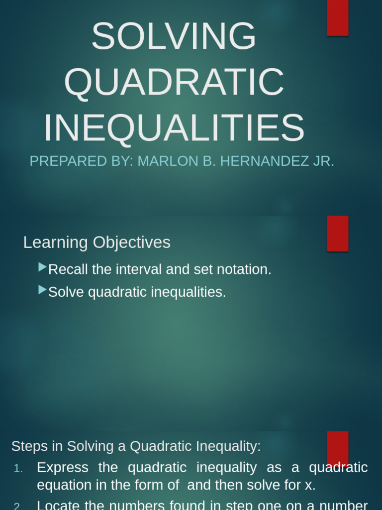 Solving Quadratic Inequalities Guide | PDF
