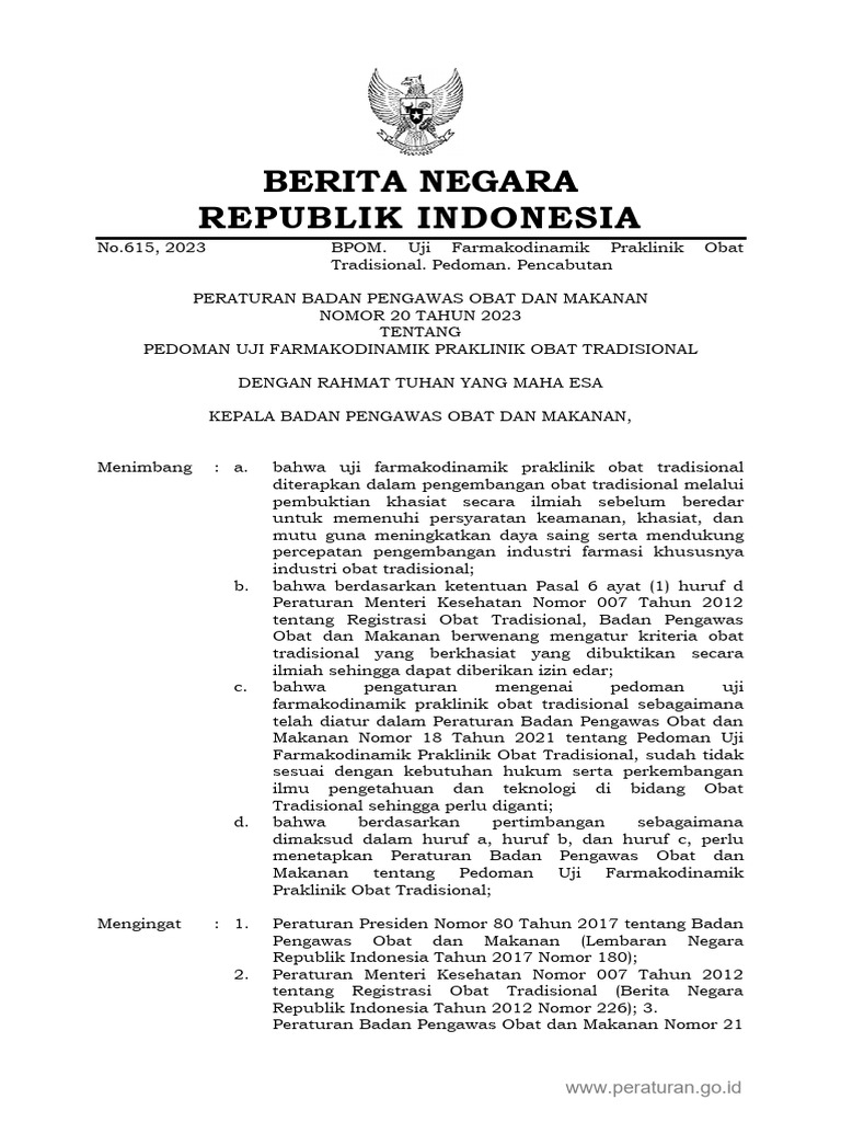 Peraturan Bpom No 20 Tahun 2023 | PDF