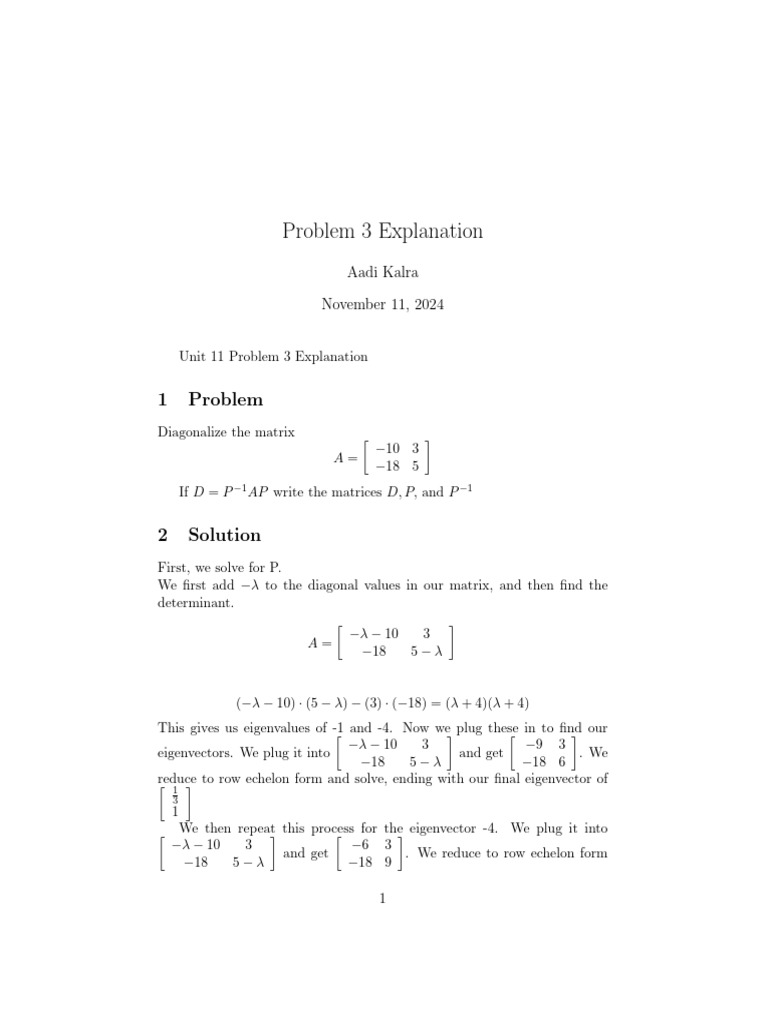 Unit 11 Problem 3 Explained | PDF | Eigenvalues And Eigenvectors | Matrix (Mathematics)