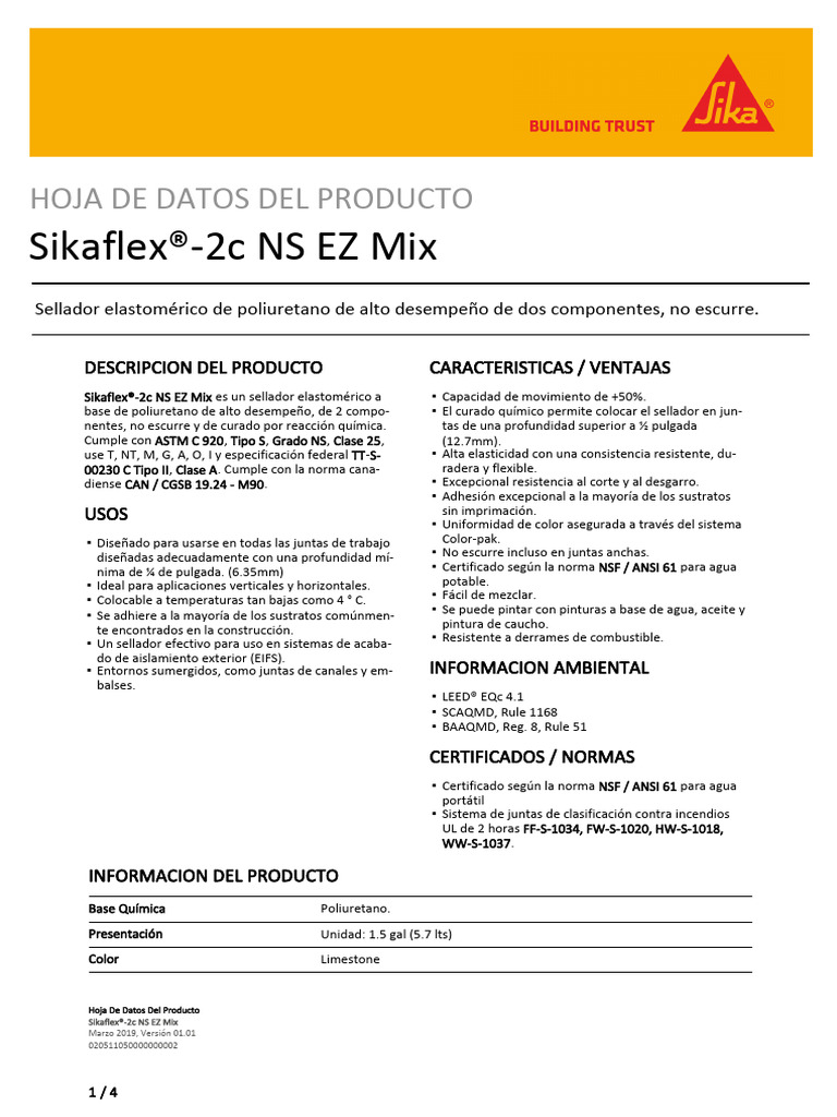 Sikaflex 2c Ns Ezmix | PDF | Materiales