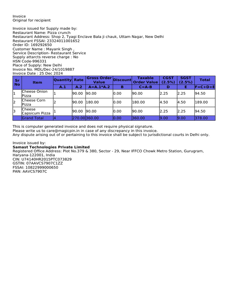 Magicpin Invoice | PDF
