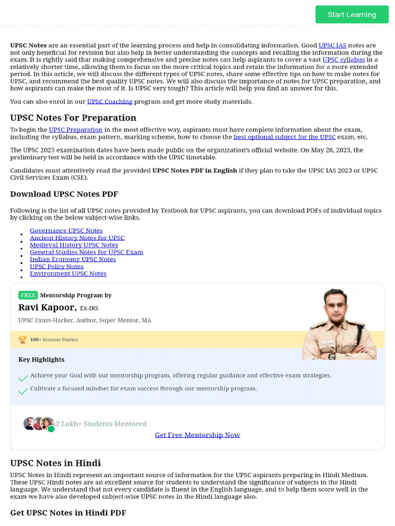 Free UPSC Notes - Download Comprehensive Study Material For Exam Prep | PDF