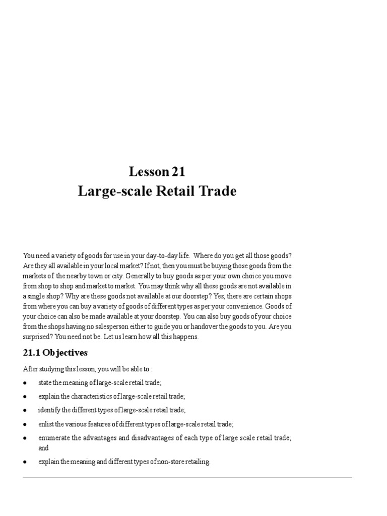 Large-Scale Retail Trade: Lesson 21 | PDF | Online Shopping | Retail