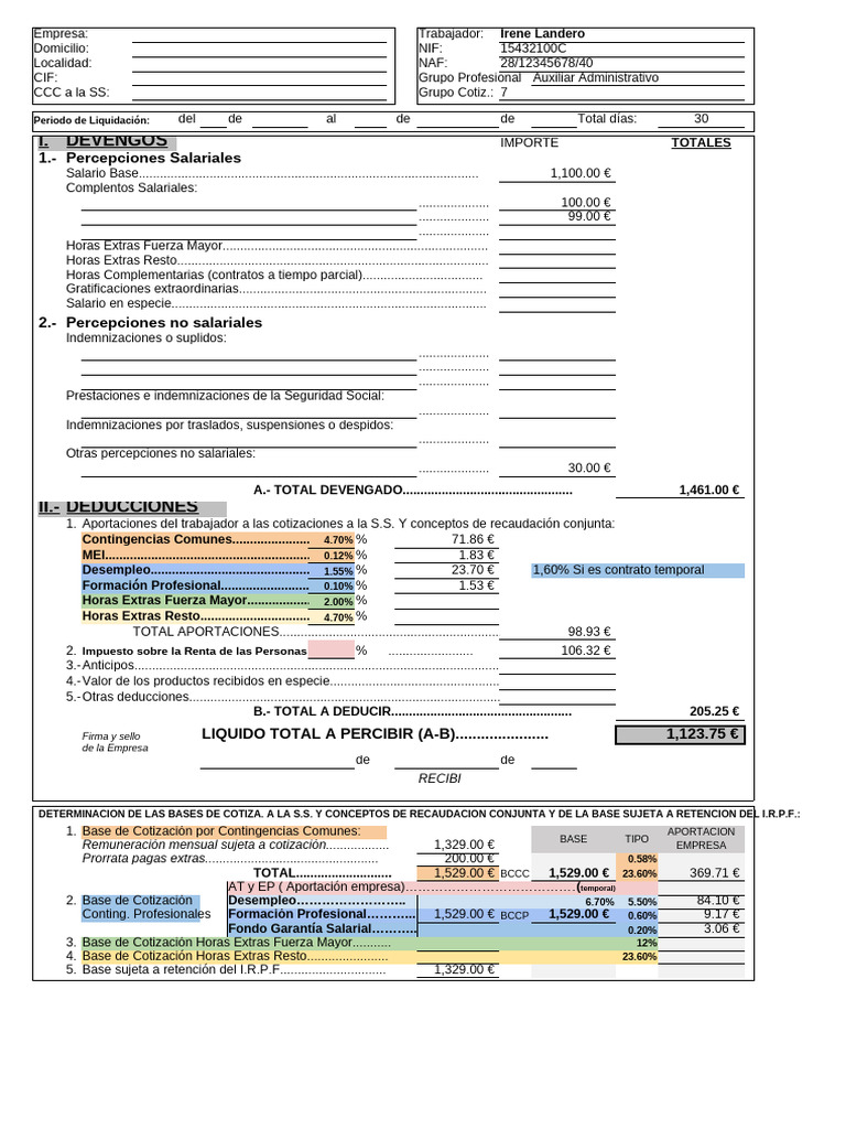 nomina ejemplo | PDF | Salario | Gastos