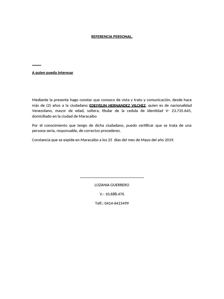 Carta de Conocimiento Personal | PDF