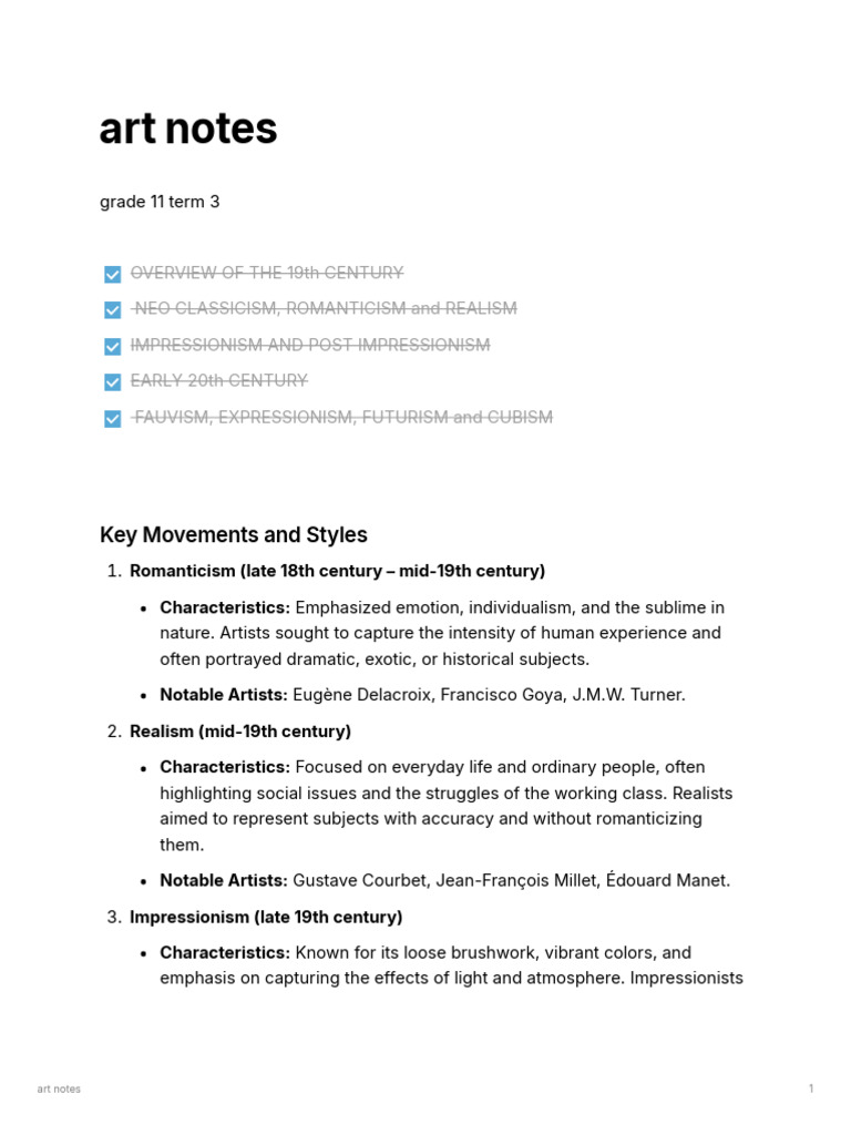 _art_notes | PDF | Impressionism | Cubism