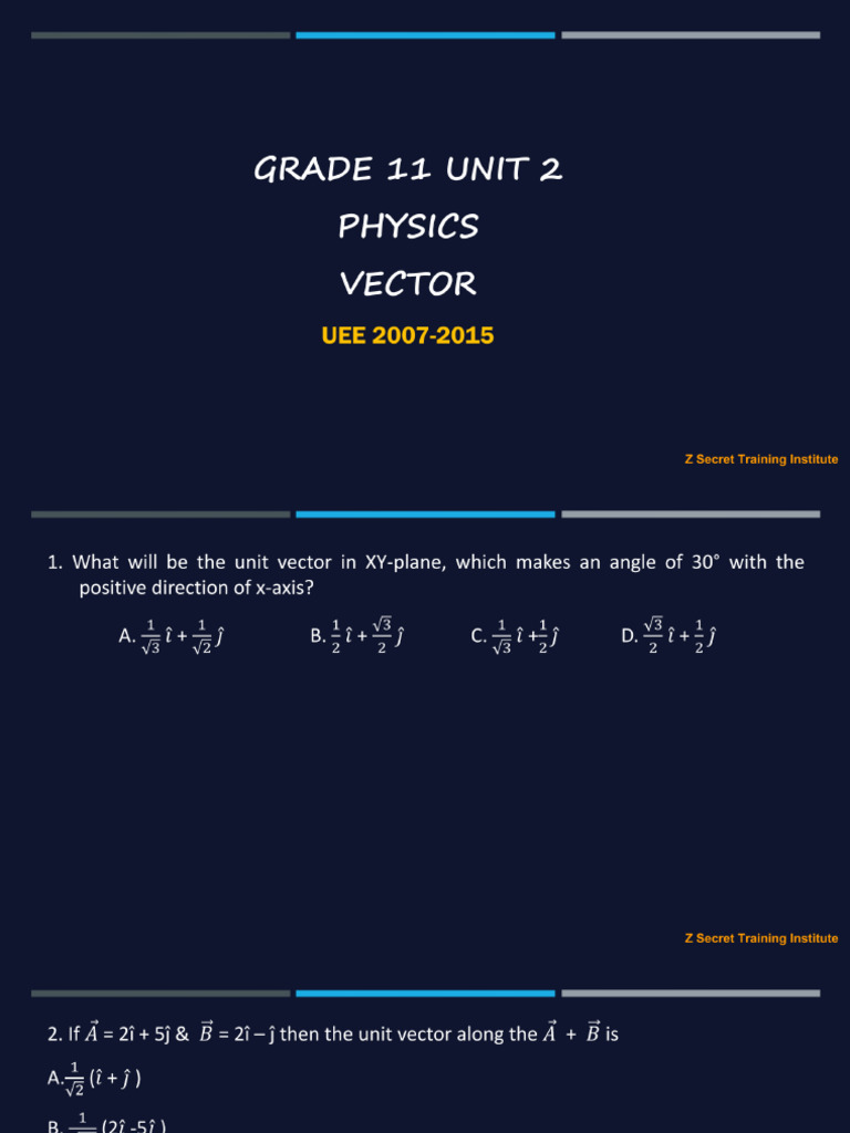Physics Grade 11 Unit 2 Vectors UEE 2005-2016 | PDF