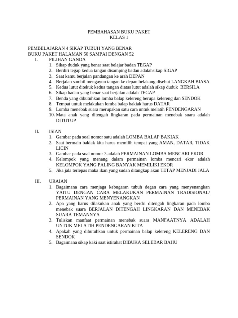 Pembahasan Buku Paket KLS 1 PBM 4 Dan 5 | PDF