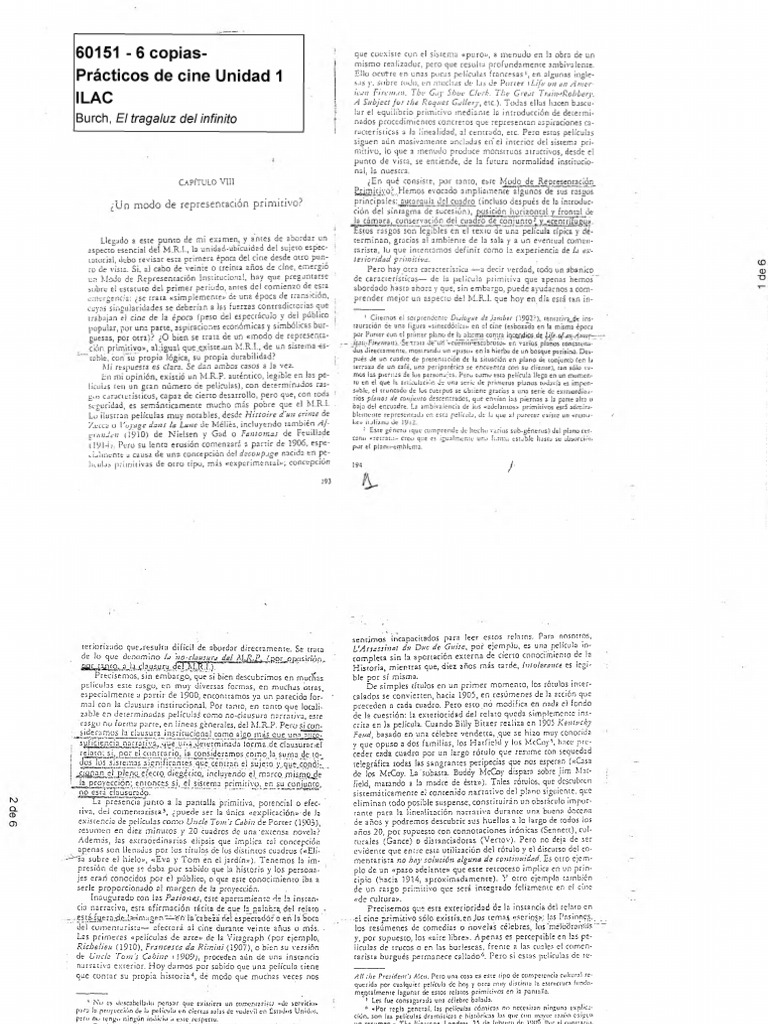 Burch - Geneaología del lenguaje cinematográfico cap VIII | PDF