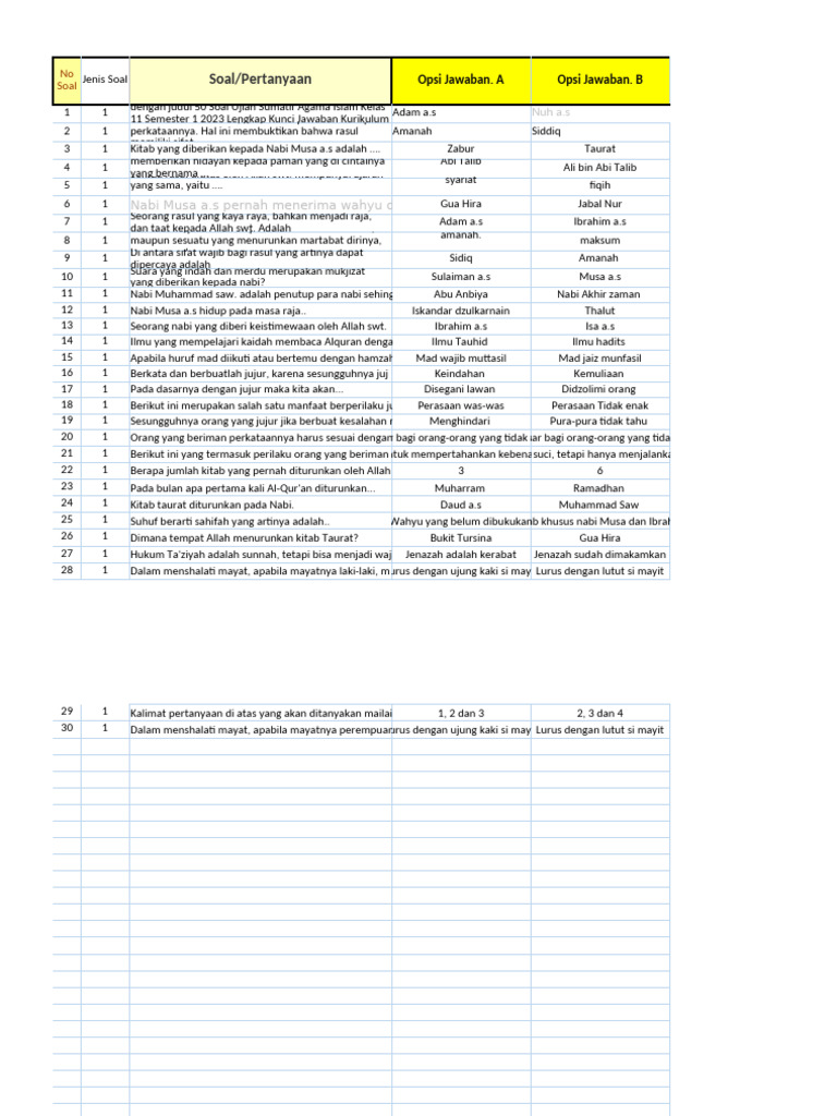 FORMAT SOAL EXCEL PAI PTS | PDF