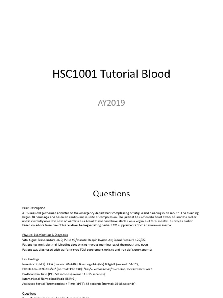 Tut 1-Blood Tutorial AY2019 Tri1 Ans | PDF | Coagulation | Platelet