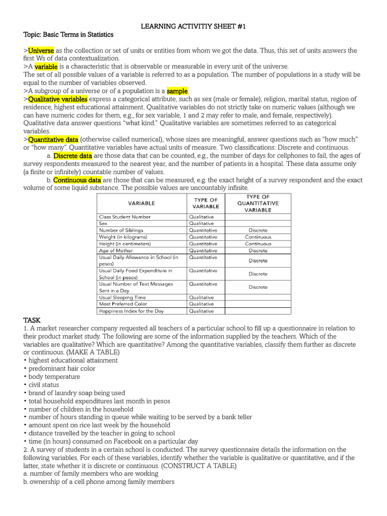 Learning Activitiy Sheet | PDF | Level Of Measurement | Celsius