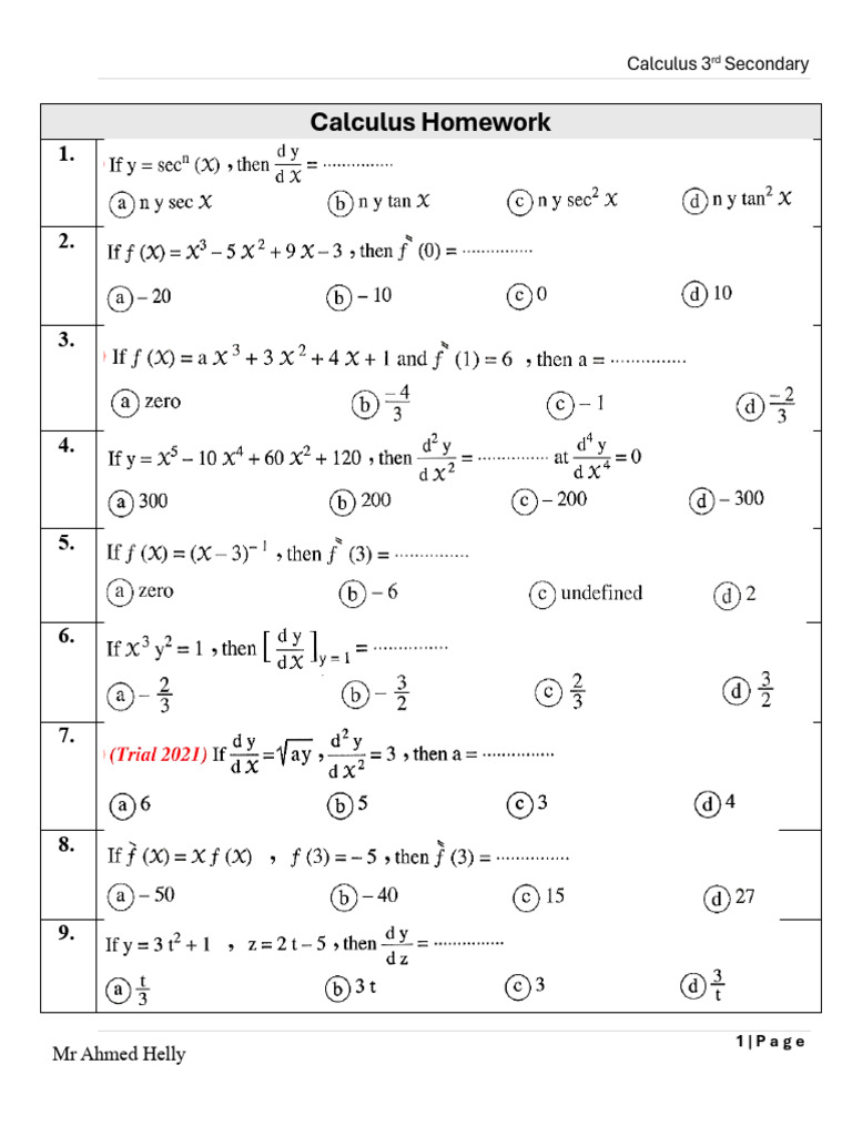 Calculus Homework[1] | PDF