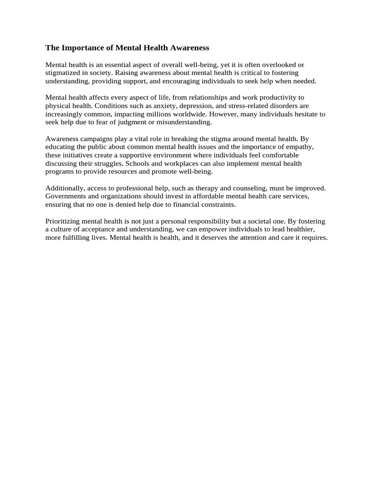 The Importance of Mental Health Awareness | PDF