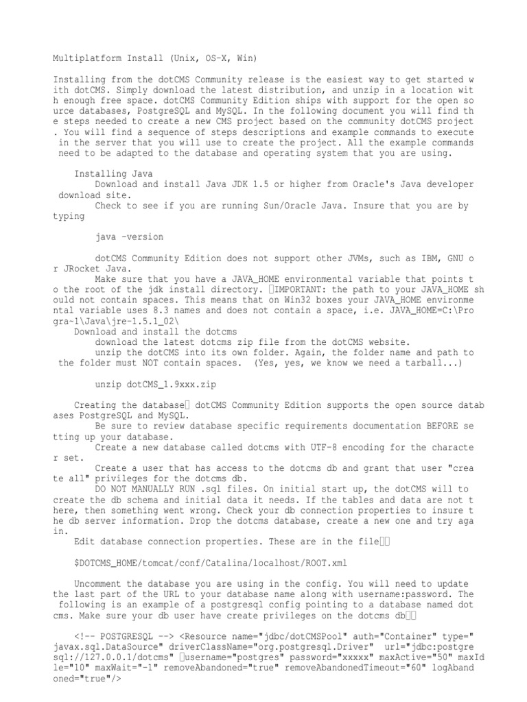 Dotcms Install | PDF | Postgre Sql | Databases