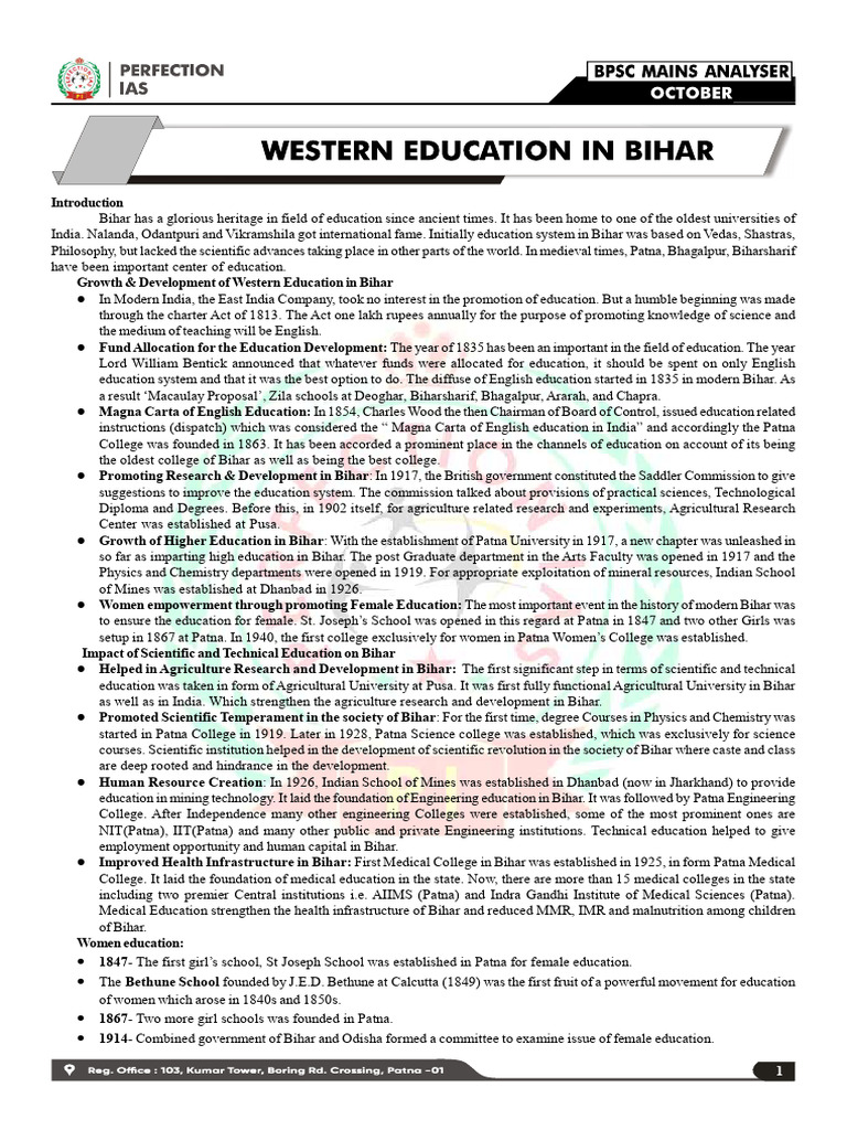 Development of Western Education in Bihar | PDF | Nationalism | Mahatma ...