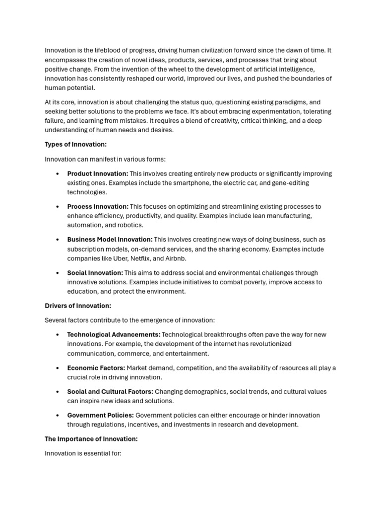 Innovation Is The Lifeblood of Progress | PDF | Innovation ...