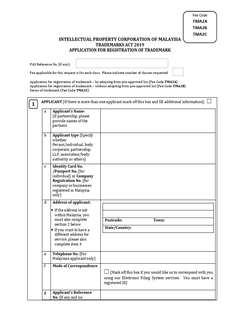 TMA2 Application For Registration of Trademark | PDF | Trademark | Payments
