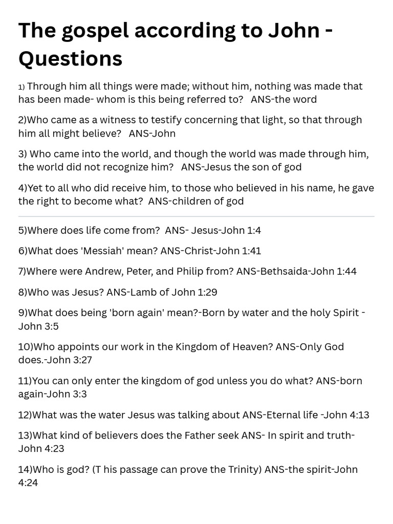 Gospel of John: Key Questions | PDF | Jesus | Gospel Of John