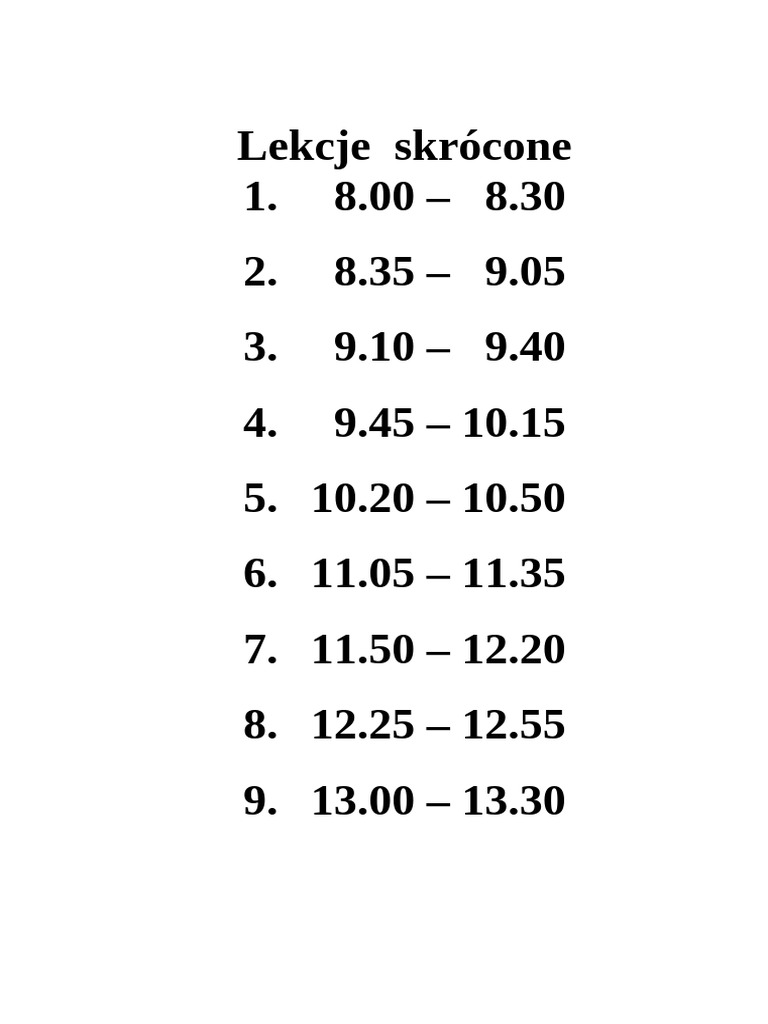 DZWONKI Lekcje Skrócone | PDF