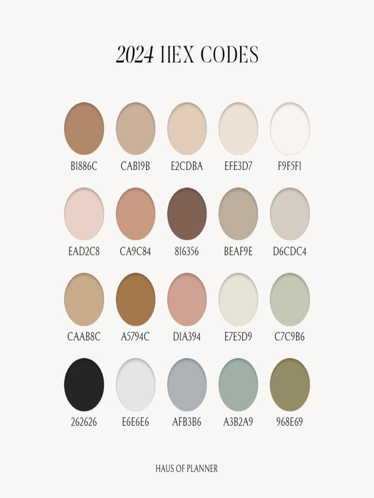 2024 Hex Codes Sheet - Haus of Planner | PDF