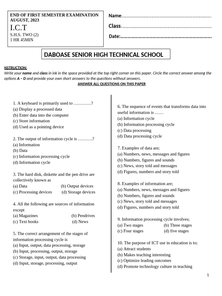 ICT Exam Questions for SHS Students | PDF | World Wide Web | Internet & Web