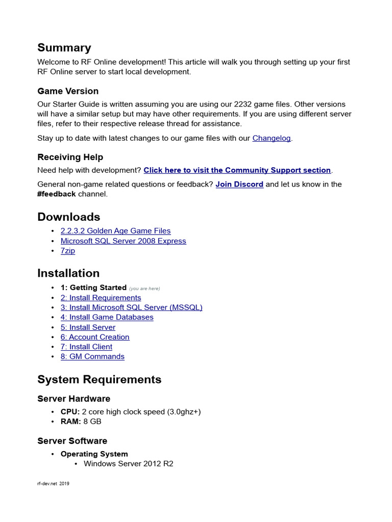 StarterGuide_-_RF-Dev | PDF | Microsoft Sql Server | Installation (Computer Programs)