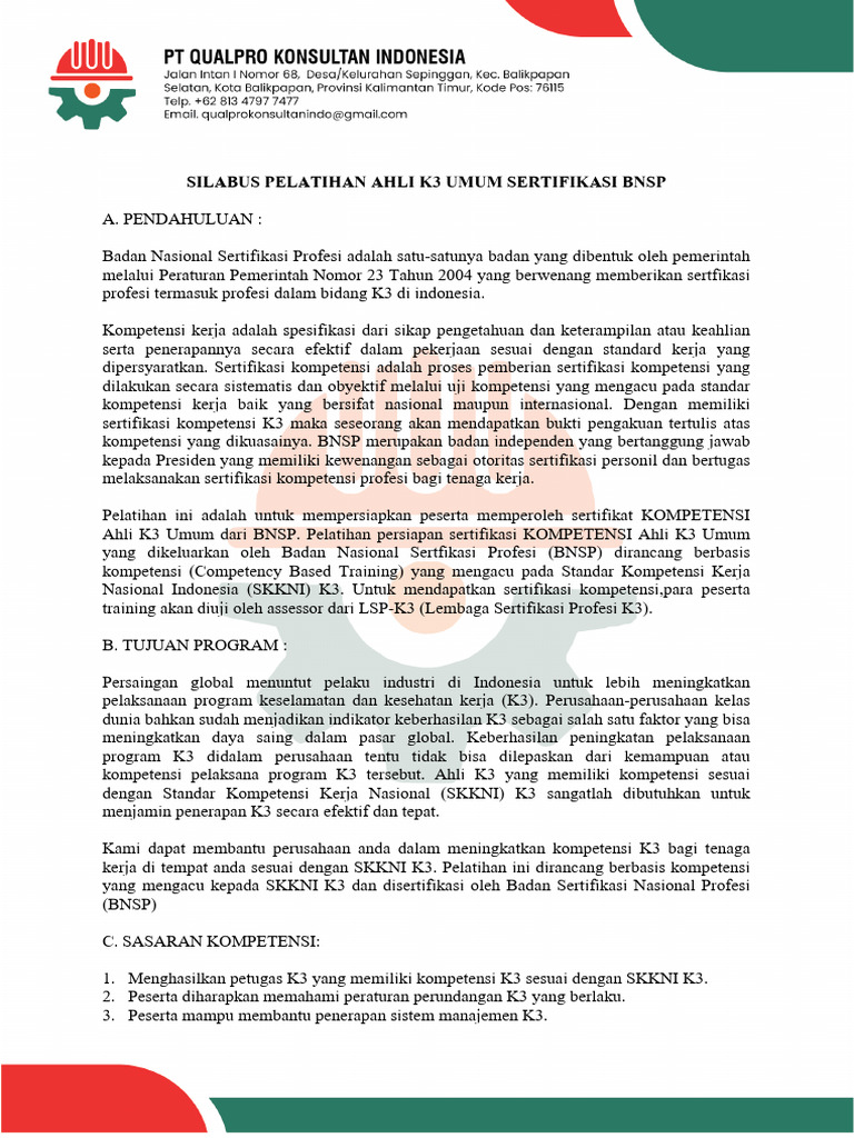 Silabus Ahli K3 Umum BNSP | PDF