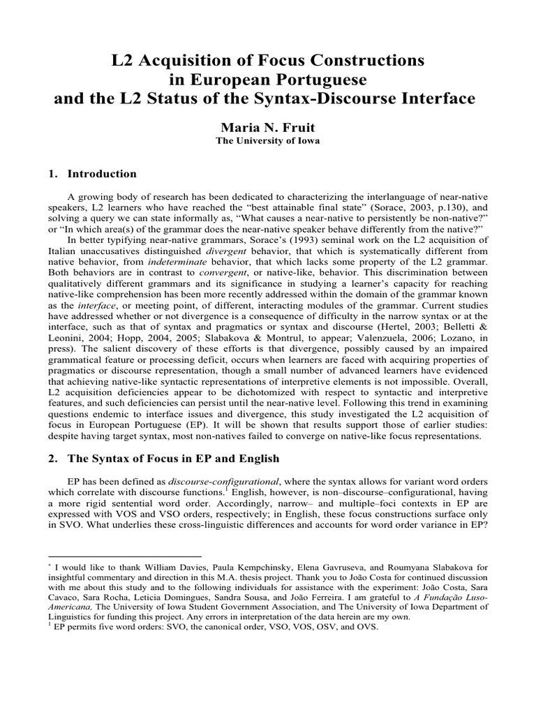 Fruit Focus Syntax Discourse Interface | PDF | Syntax | Subject (Grammar)
