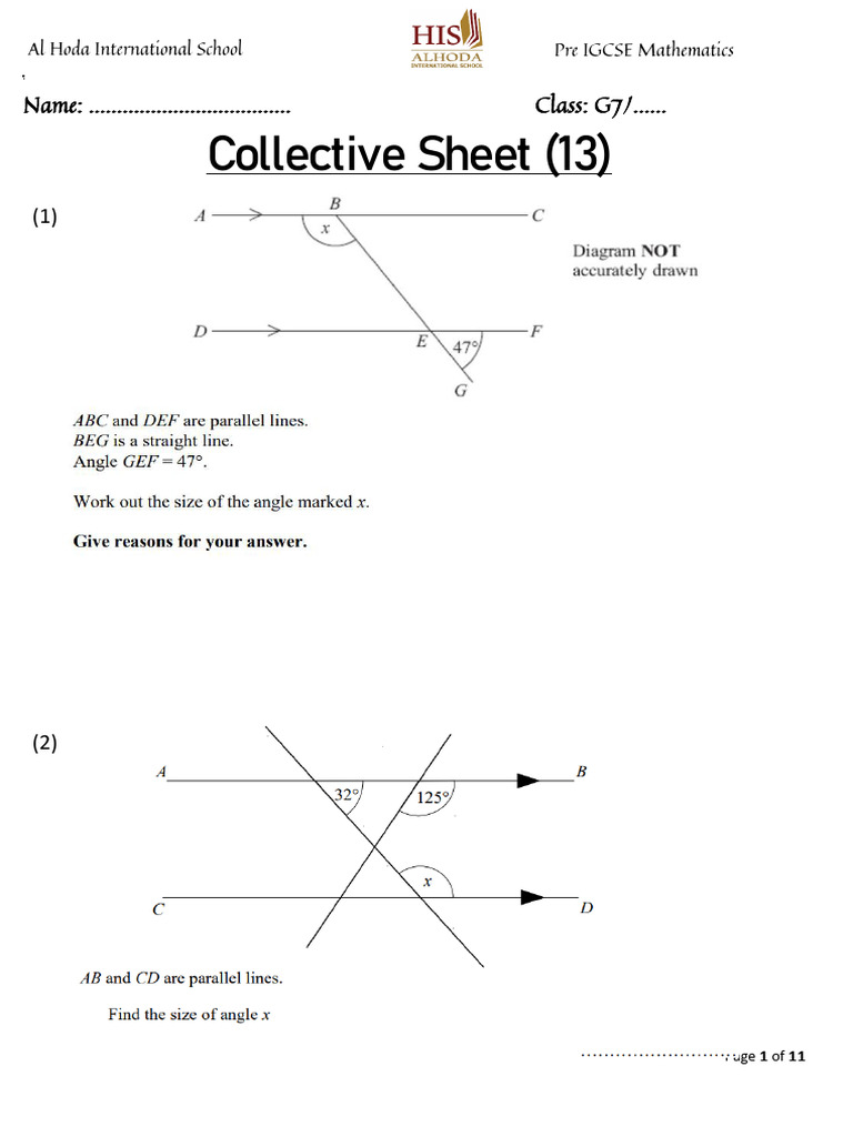 Pre IGCSE Mathematics Practice Sheet | PDF